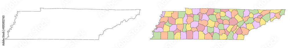 Tennessee administrative map, Tennessee outline and counties state map ...