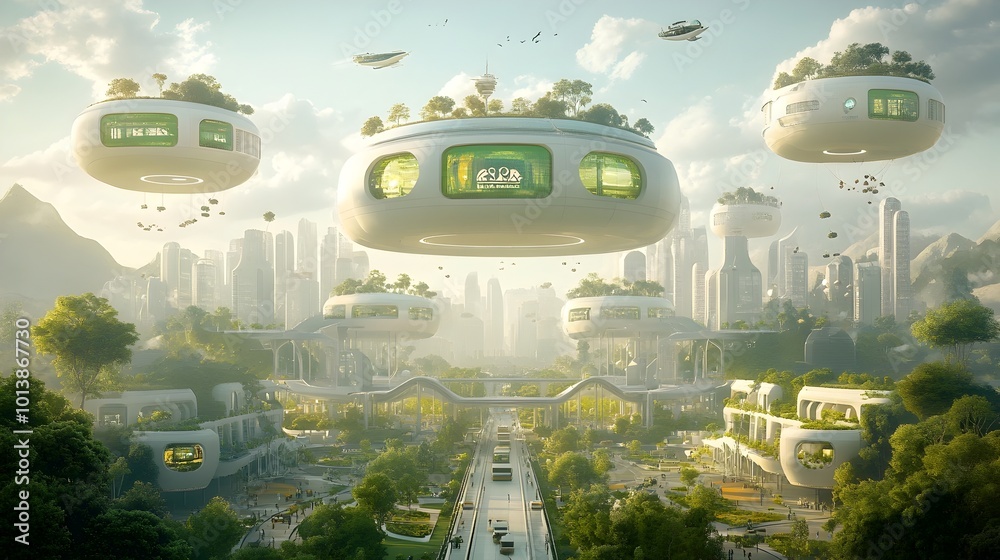 Visionary urban planning with soaring skyscrapers lush public parks and ...