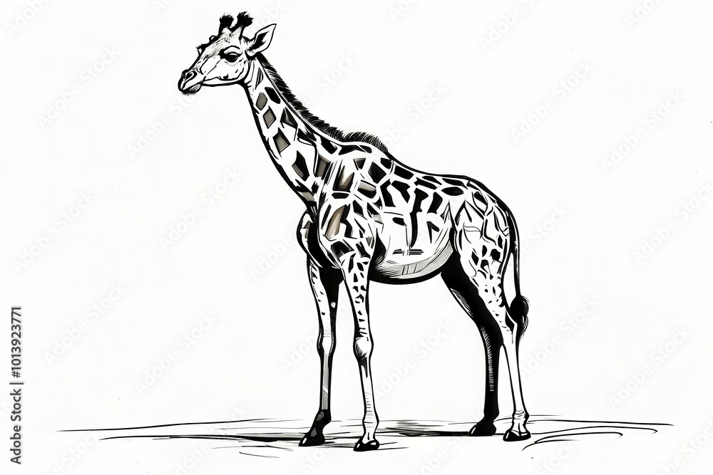 Black and white line art giraffe, AI generated Stock Illustration ...