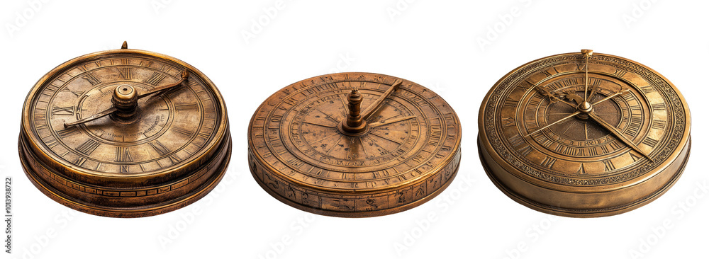 Vintage sundials and compasses on transparent background Stock ...