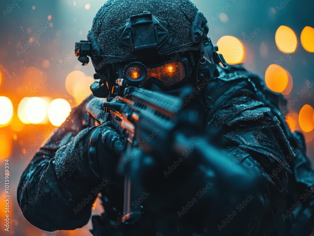 dynamic swat soldier captured in a dramatic blurred motion showcasing ...