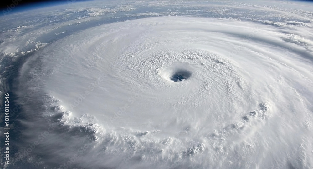 Satellite view of a huge spiral hurricane. Powerful forces of nature ...