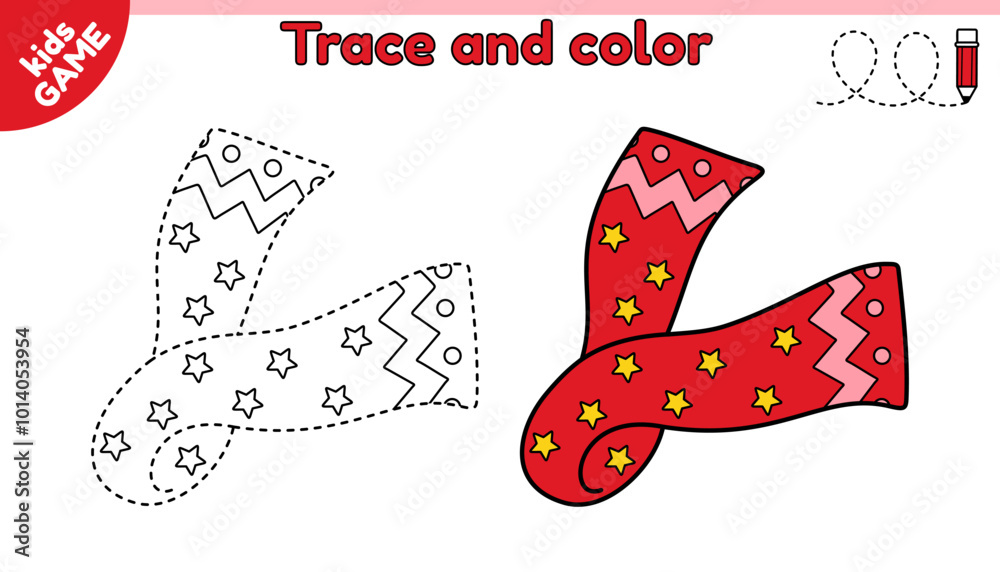 Kids educational game Tracing lines. Cartoon winter scarf. Trace and ...