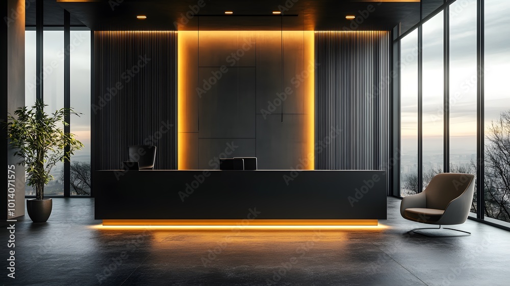 Stylish office interior with a reception desk and chill zone ...