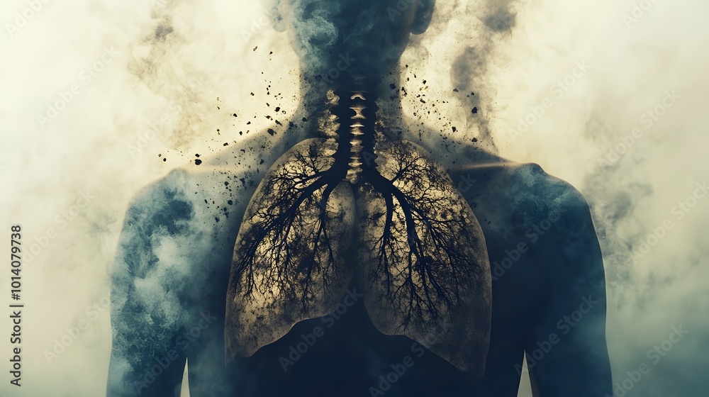Unhealthy lungs depicted with poor air quality and Smoker's lung ...
