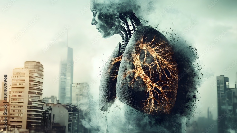 Unhealthy lungs depicted with poor air quality and Smoker's lung ...