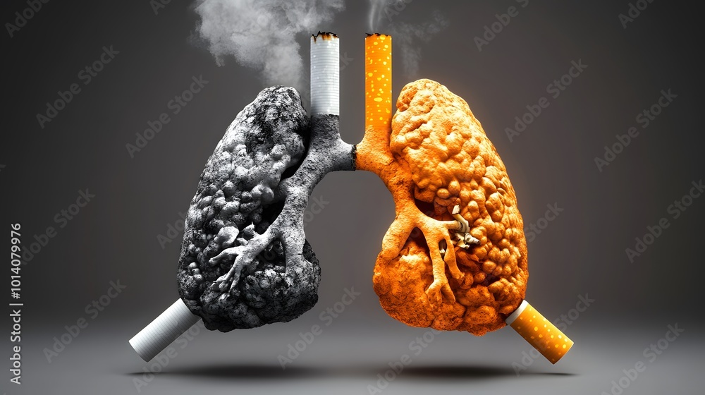 Unhealthy lungs depicted with poor air quality and Smoker's lung ...