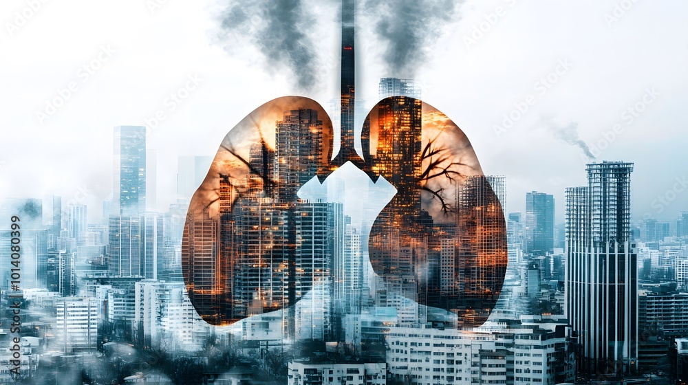 Unhealthy lungs depicted with poor air quality and Smoker's lung ...