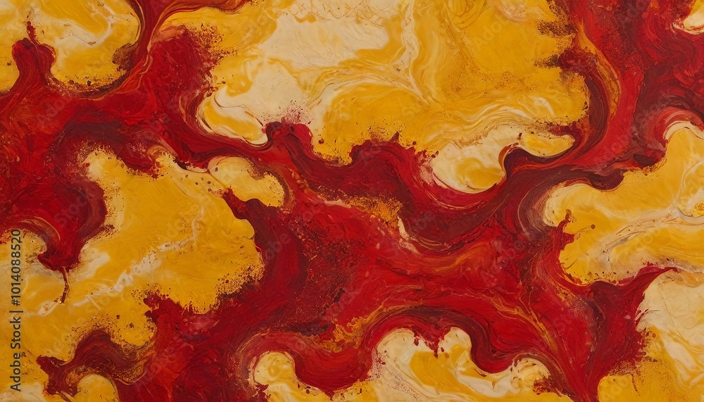 Luminous chai yellow and rich red create an elegant design that ...