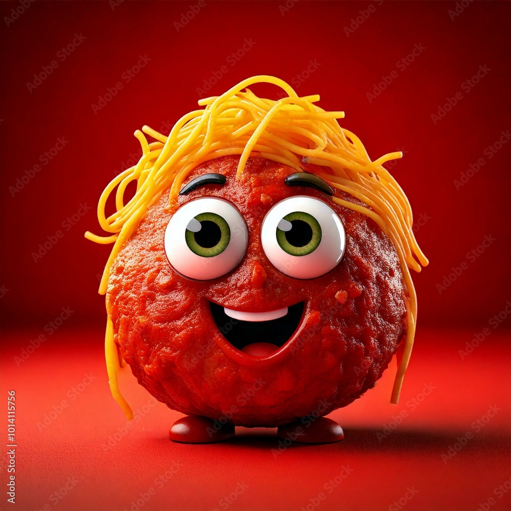 Cute Cartoon Happy Meatball Character with Spaghetti Stock Illustration ...