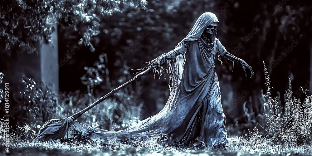 Grim Reaper in the Woods: A haunting image of the Grim Reaper walking ...