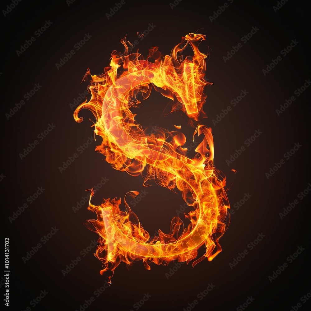 Letter S. Fire flames on black isolated background. Part of alphabet ...