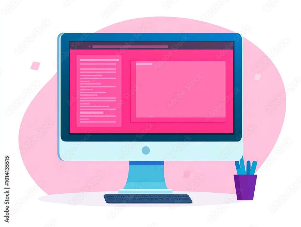 A vibrant desk scene featuring a modern computer monitor displaying ...