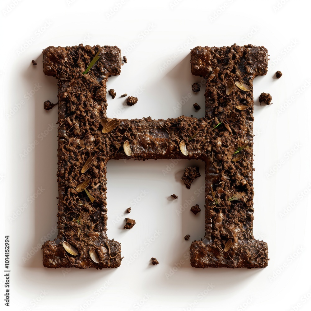 Dirt letter H, soil isolated on white, letter of the English alphabet ...
