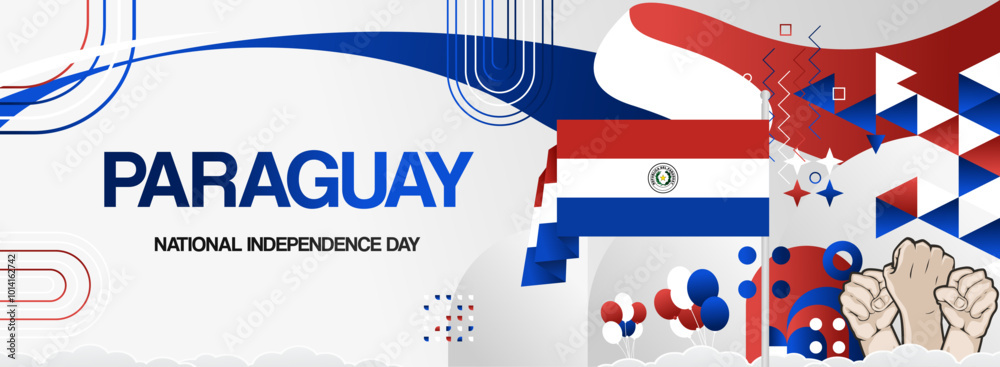 Paraguay independence day banner with country flag. Modern abstract art ...