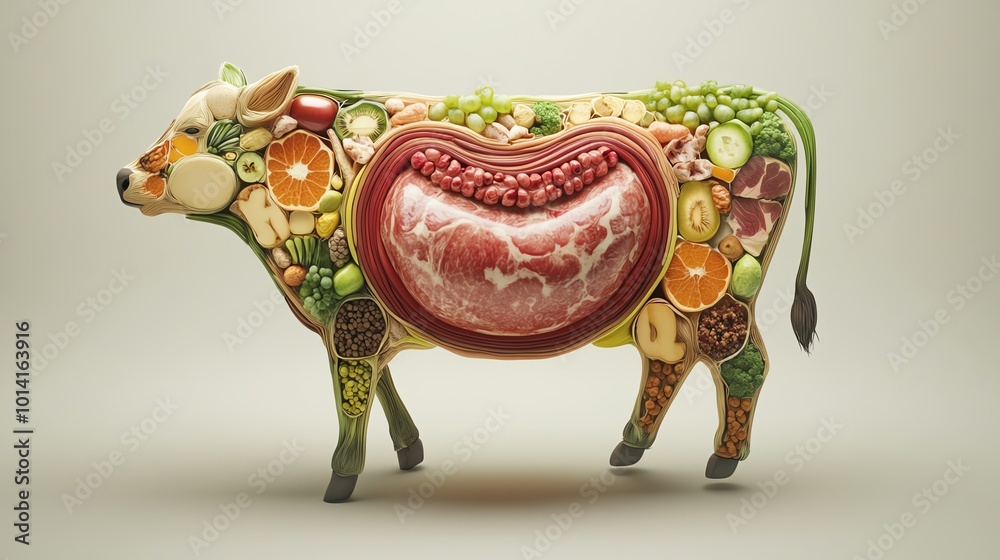 3D visualization of a cow s stomach with four chambers, Bovine ...