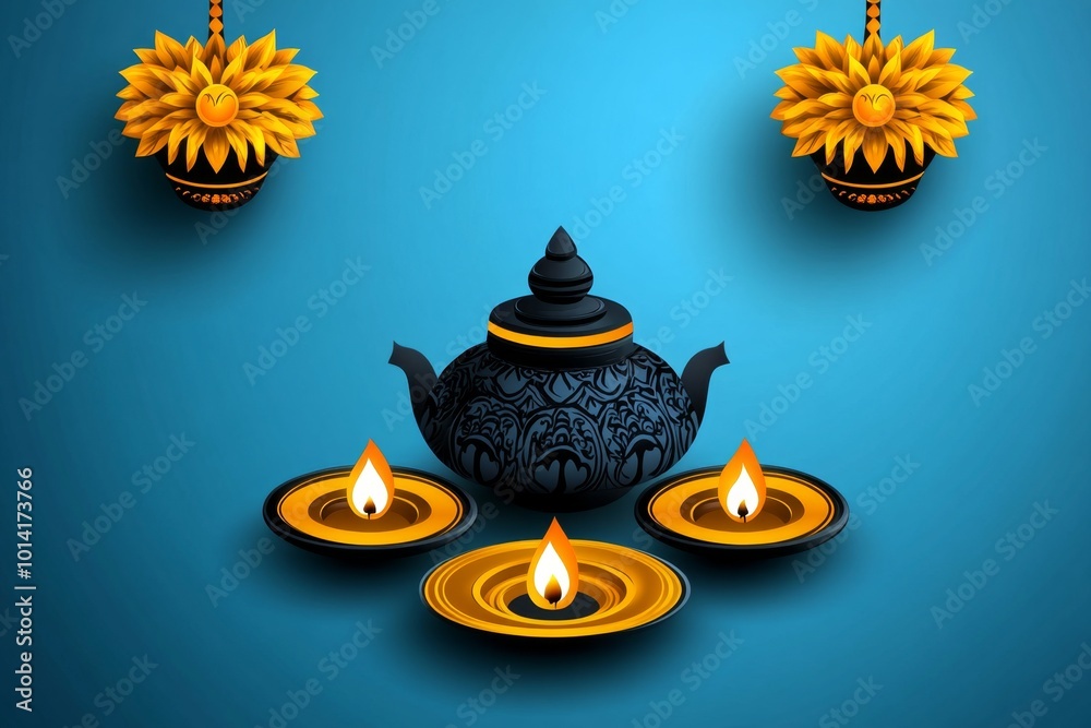 Simple icon of Durga Puja with a traditional diya and offering plate ...
