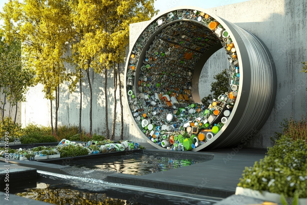 Circular economy visualized by a closed-loop recycling system, where ...