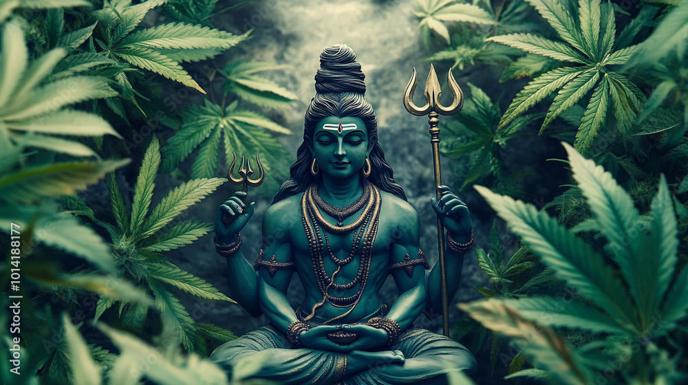 Statue of lord shiva with marijuana leaf, shiv ji wallpaper Stock Photo ...