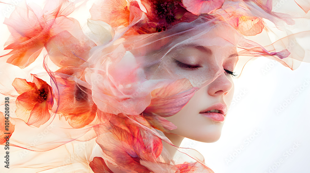 The lady’s face is partially hidden behind an abstract veil made of ...