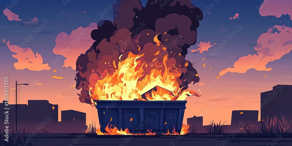 2D cartoon illustration of dumpster fire Stock Illustration | Adobe Stock