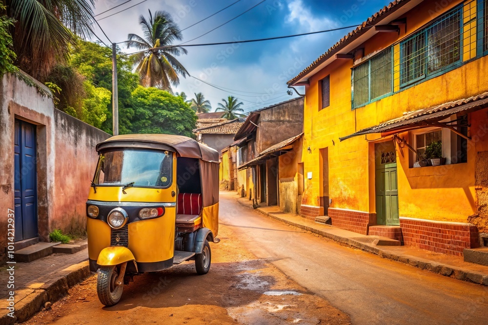 Indian tuk tuk parked on a street in Gokarna Karnataka India, motorized ...