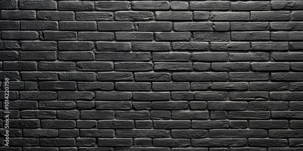 A stark black brick wall with a rough texture and a consistent pattern ...