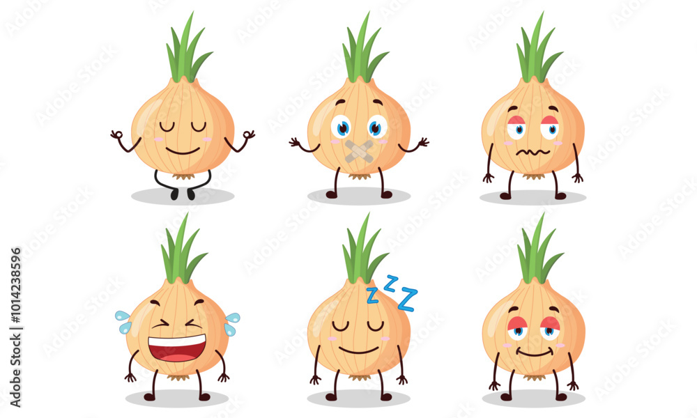 funny onion cartoon with various expressions vector illustration Stock ...