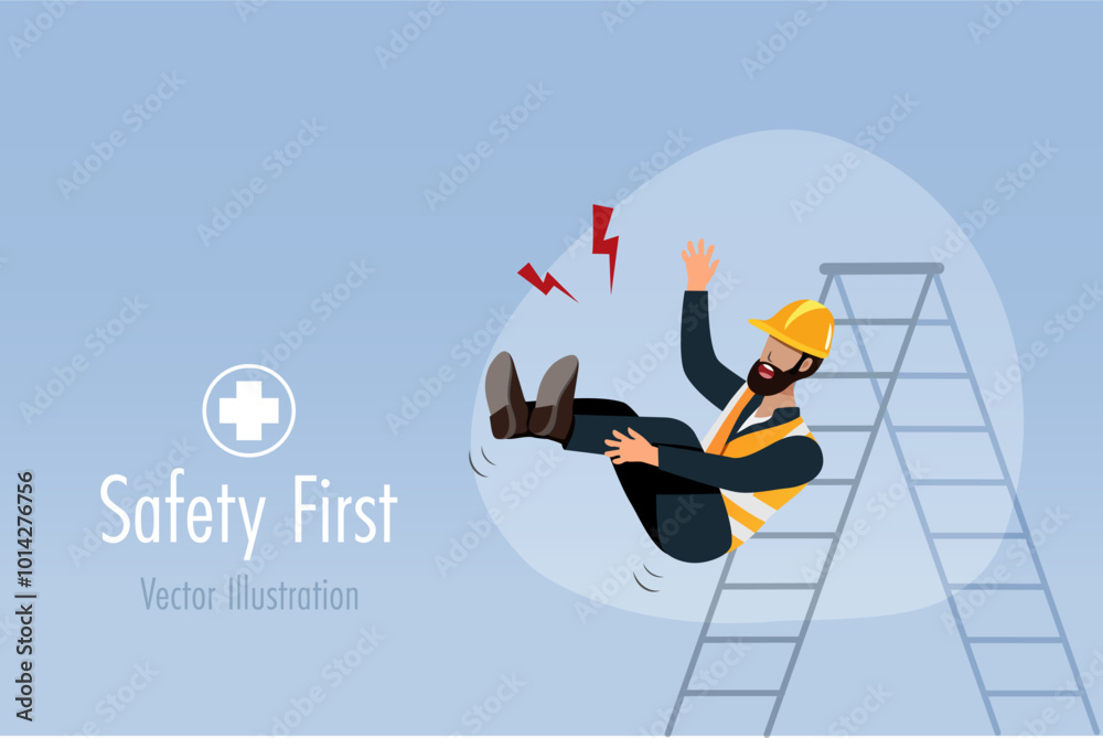 Industrial worker falling from ladder. Safety first, careless and ...