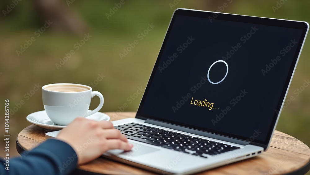 Laptop Loading Screen Outdoors: Mobile Office Setup in Nature for ...