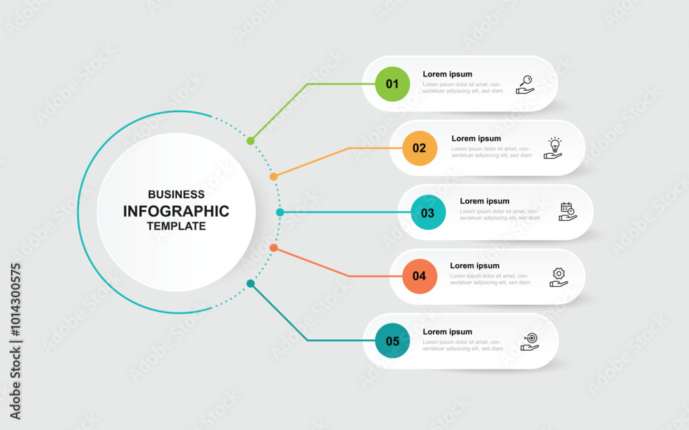 5 step process infographic template with circle concept and icons ...
