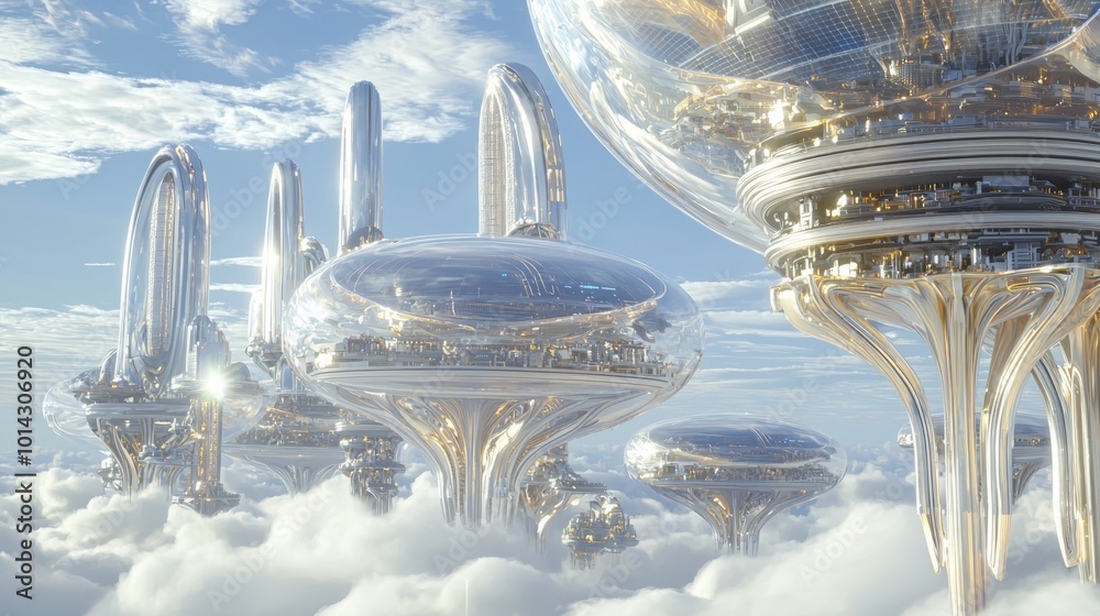 Stock-Illustration „Celestial Metropolis: Futuristic Floating City on ...