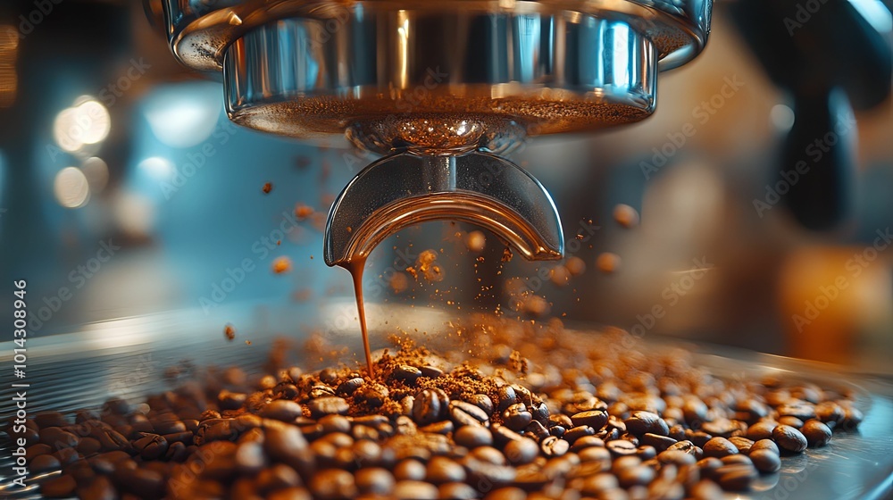 Espresso Machine Pouring Ground Coffee Beans Stock Illustration | Adobe ...