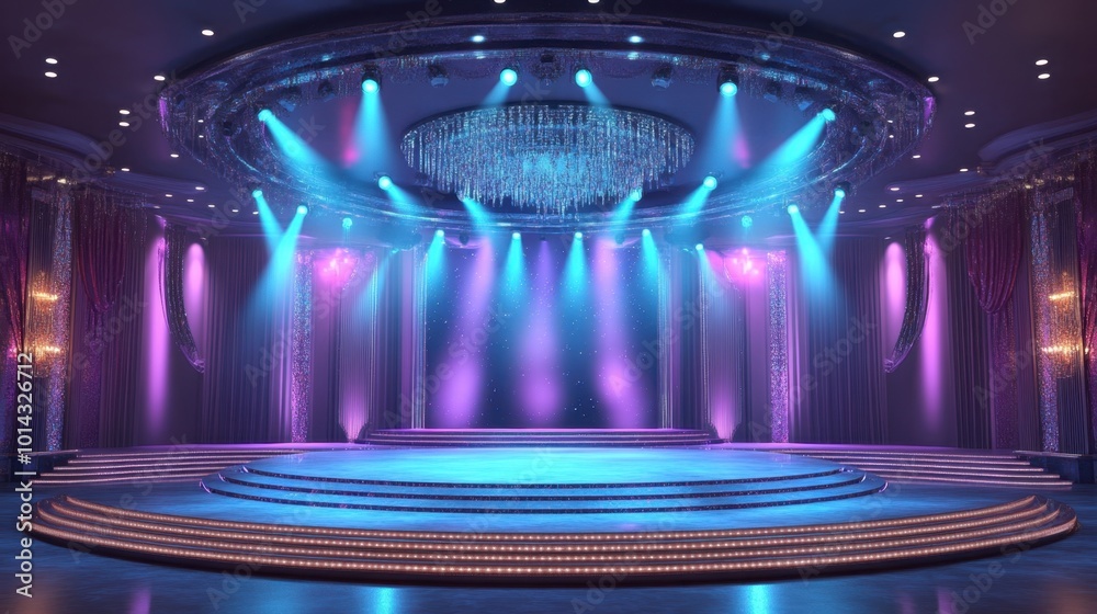 Elegantly lit beauty pageant stage, featuring vibrant lighting and a ...