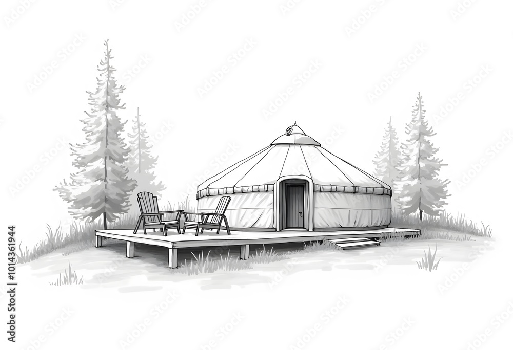 Pod house monochromatic sketch. self-contained micro cottage design ...