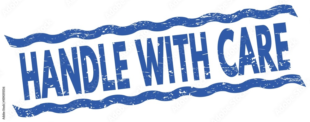 HANDLE WITH CARE text on blue lines stamp sign. Stock Illustration ...