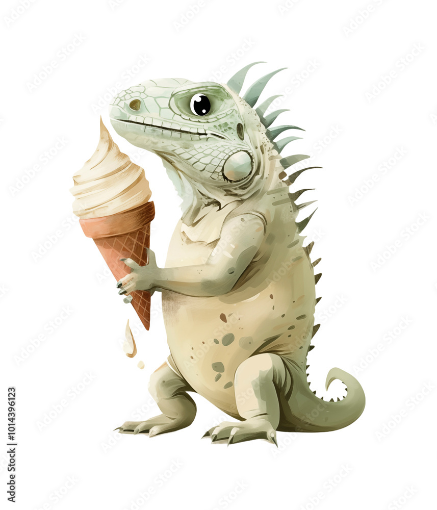 Illustration of a cute iguana eats ice cream for the design of children ...