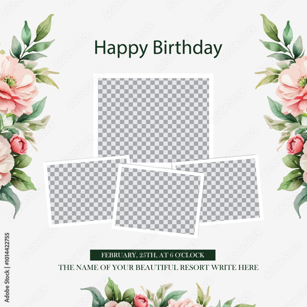 Happy birthday photo fame social media post birthday card design set ...