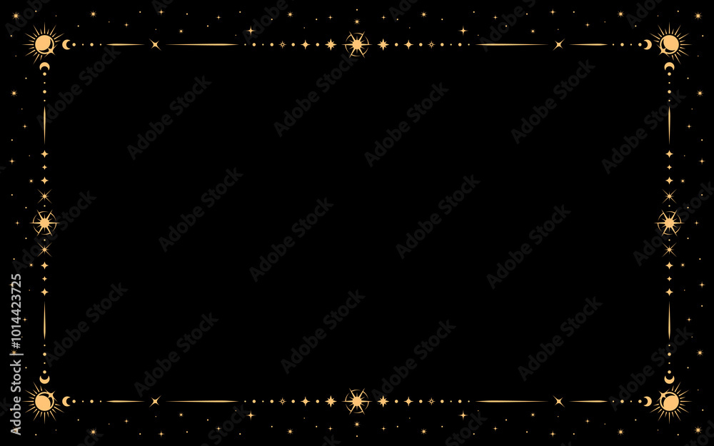 Mystic celestial frame with astrology sun, moon and stars in golden ...