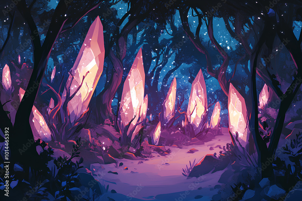 Illustration The Mysterious Forest with Huge Diamonds Clusters ...