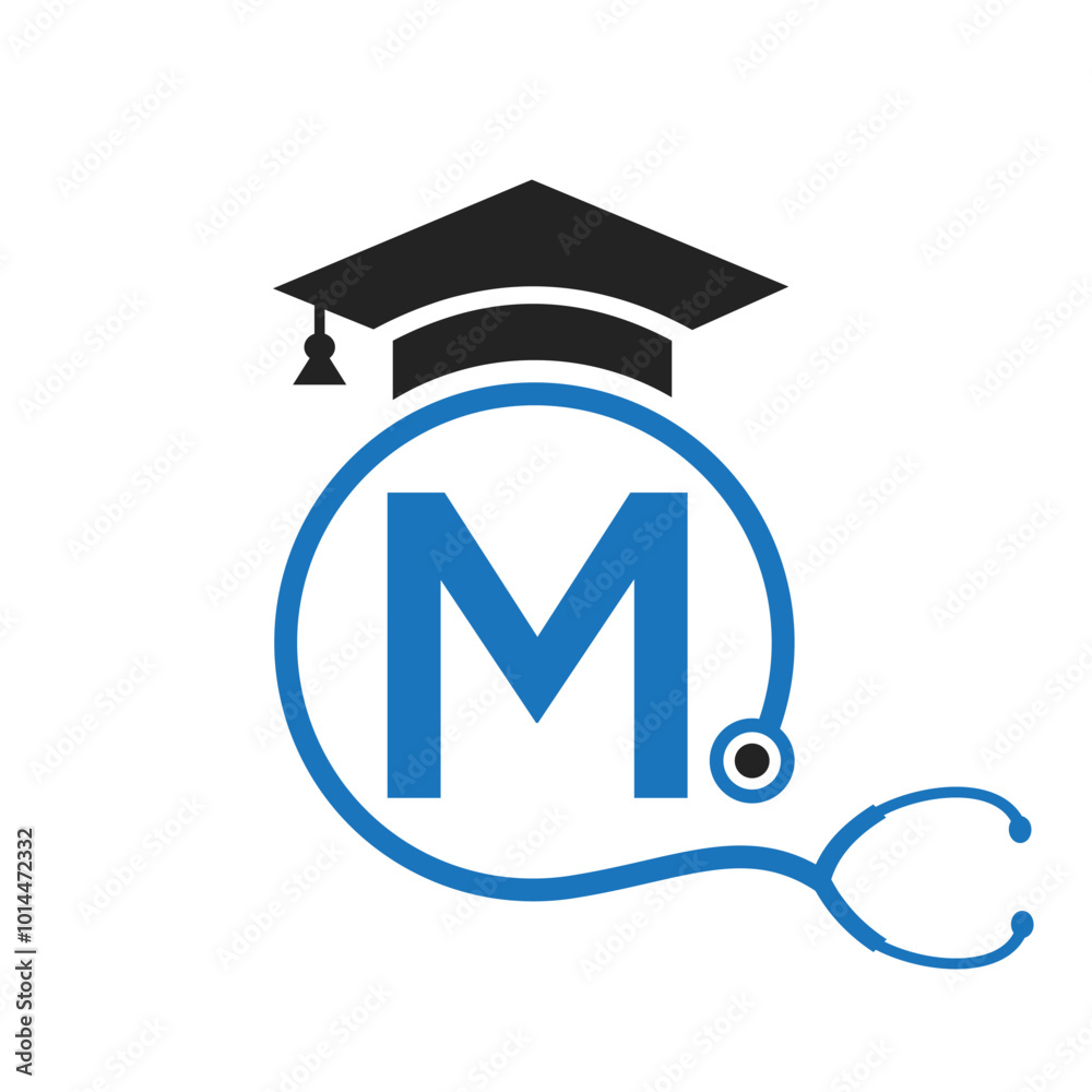 Medical Logo On Letter M with Stethoscope Icon. Doctor Symbol and ...