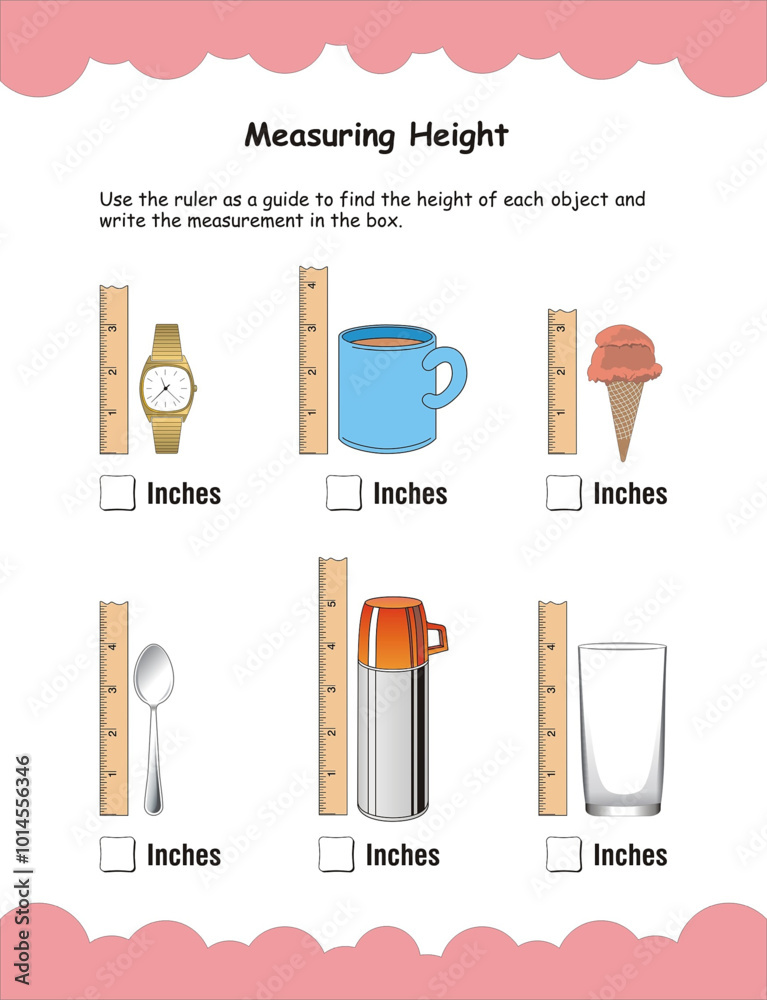 Measuring height worksheet. Use the ruler to find the height of each ...