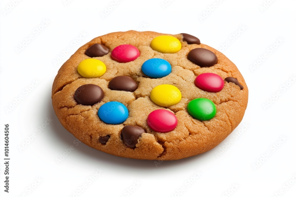 Colorful cookie with a variety of different colored candies on it. The ...