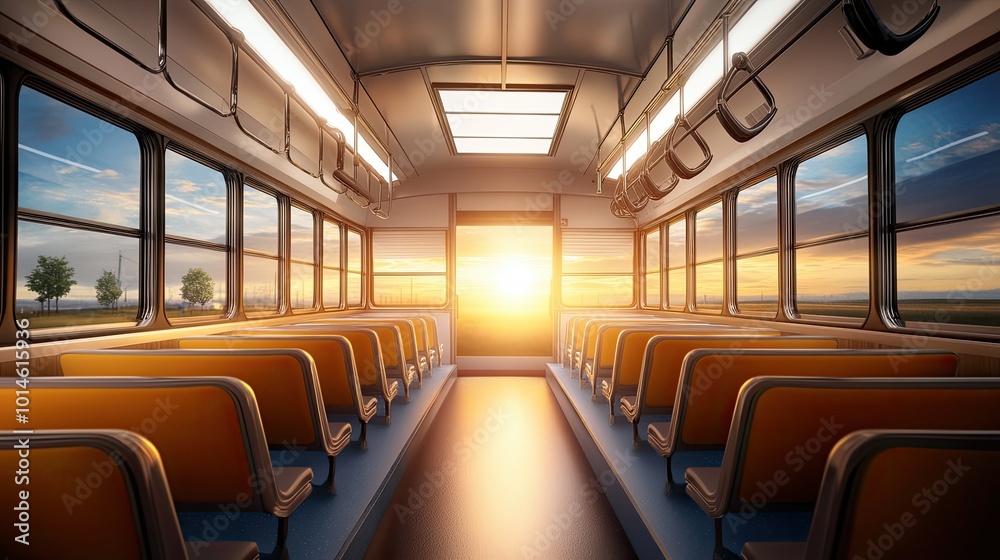 An empty school bus interior, showcasing rows of seats and large ...
