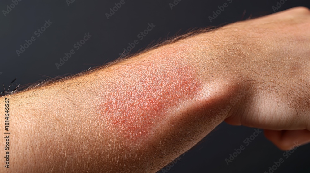 Overhead view of a person's arm showcasing the red, inflamed rashes ...