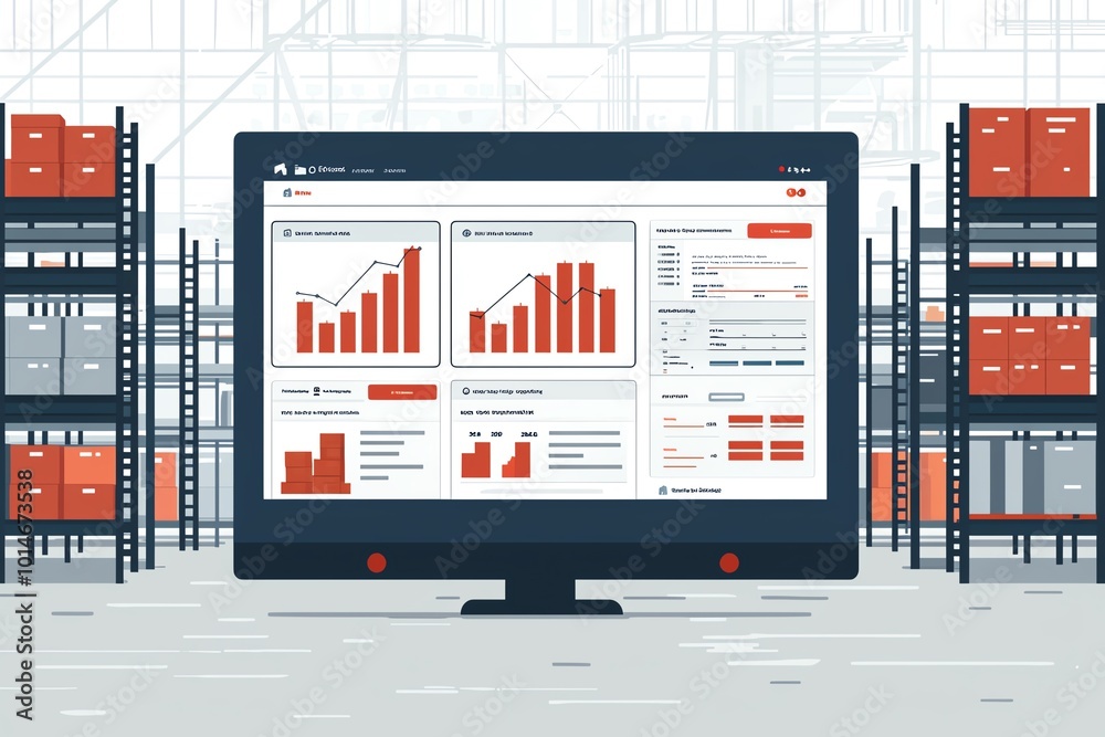 Data Analytics Dashboard Displaying Charts And Metrics In A Modern Workspace With Shelves Of