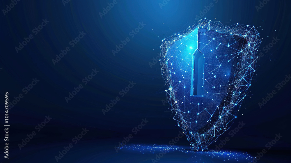 Guard shield made by low-poly futuristic. Cyber security concept with glowing low poly shield on ...