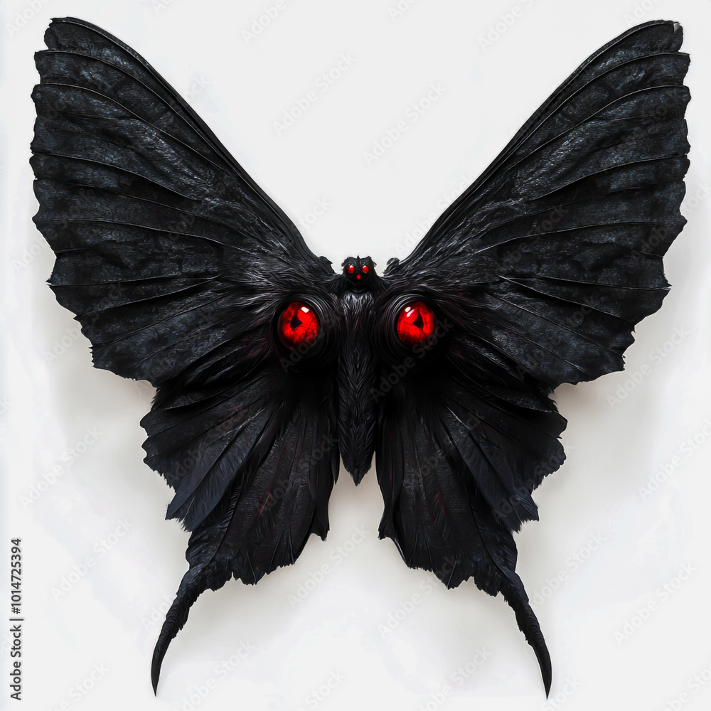 Terrifying Black Mothman with Red Eyes - Scary Halloween Creature, Detailed Dark Winged Monster ...