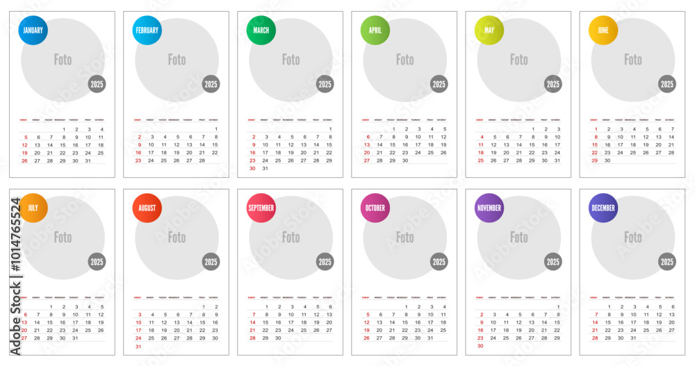Rainbow calendar Year 2025. vector calendar. Calendar on white ...