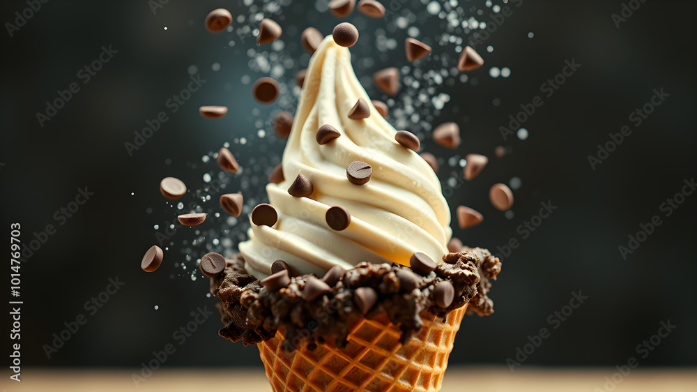 Ice cream flavors in ice cream cone waffle, sweet and dessert food ...